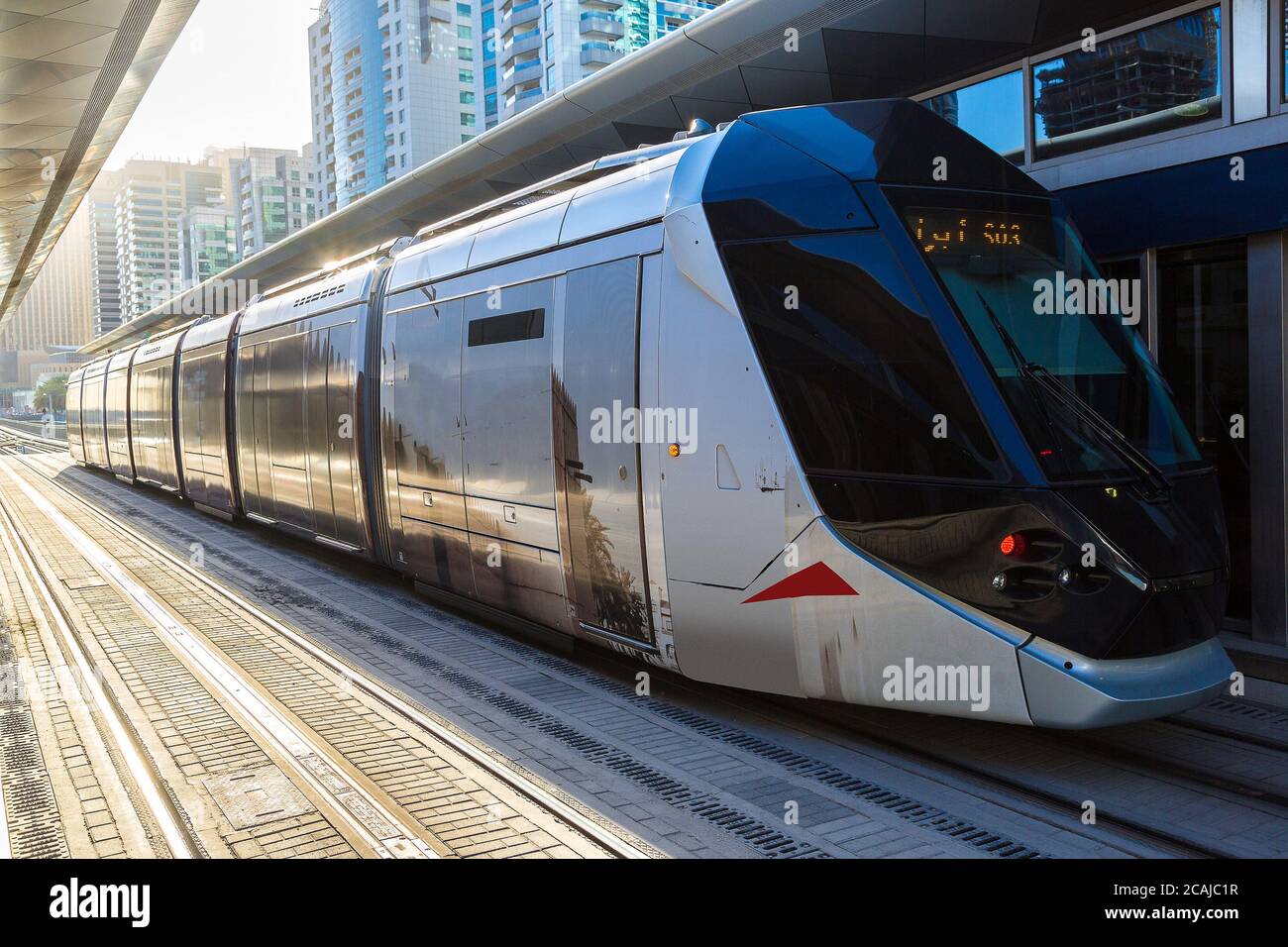 New modern tram in Dubai, UAE. in Dubai, United Arab Emirates Stock ...
