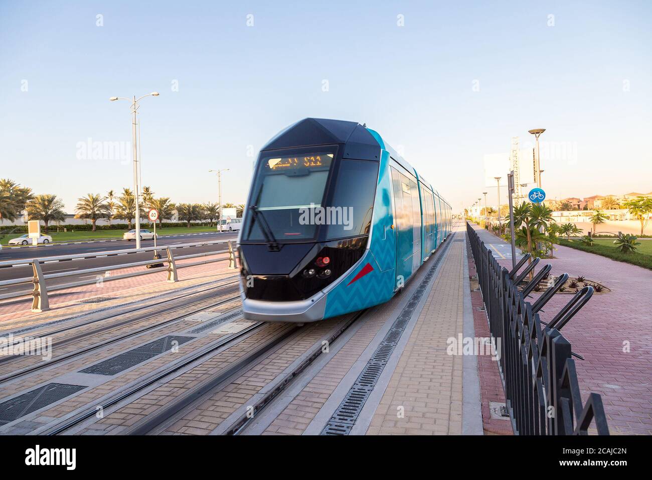 New modern tram in Dubai, UAE. in Dubai, United Arab Emirates Stock ...