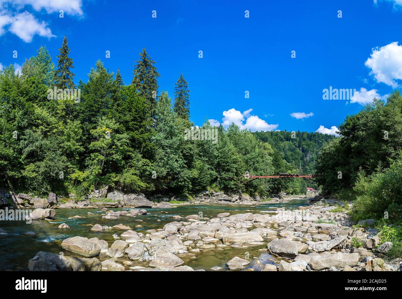 The mountain river Prut and waterfalls in Yaremche, Carpathians ...