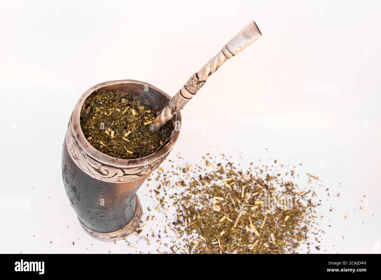 Terere. A typical cold drink made with mate herb from borders between ...