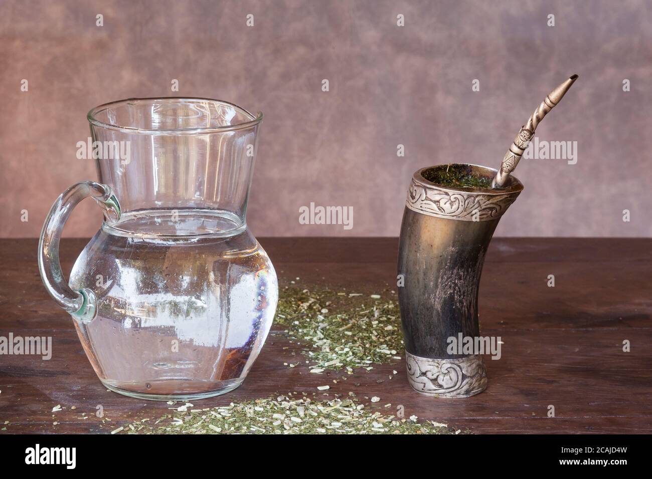 Terere. A typical cold drink made with mate herb from borders between ...