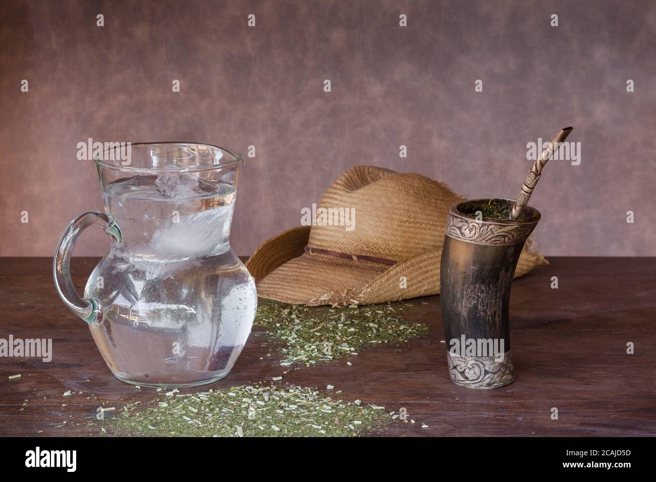 Terere. A typical cold drink made with mate herb from borders between ...