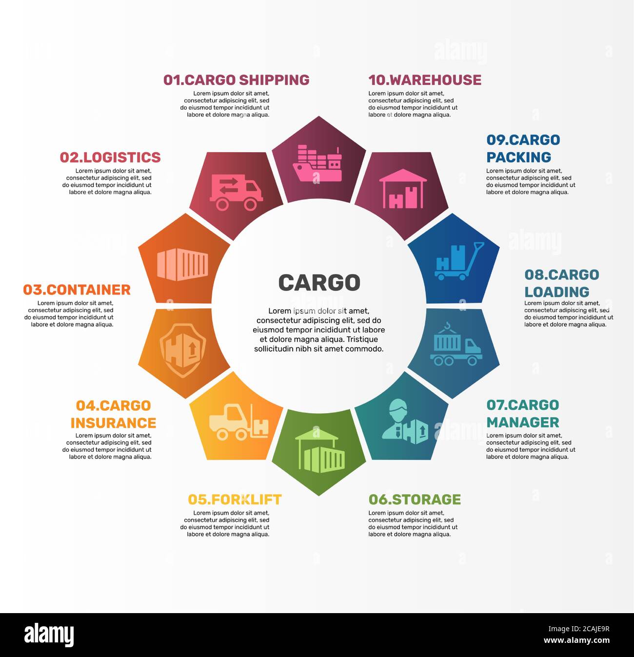 Infographic Cargo template. Icons in different colors. Include Cargo ...