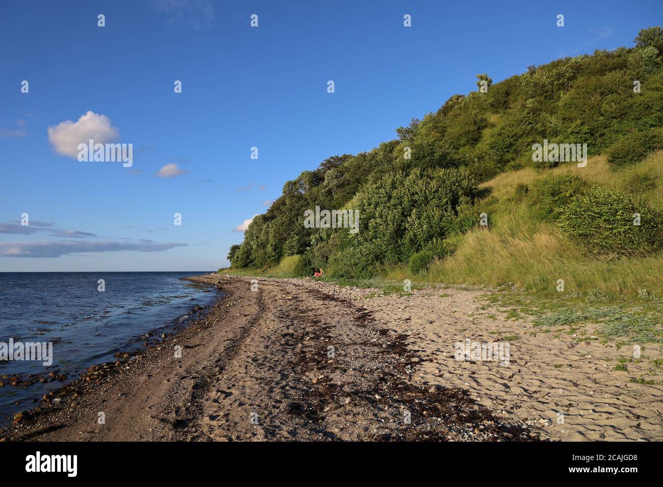 Rojle beach surrounded by hills covered in greenery under a blue sky in ...