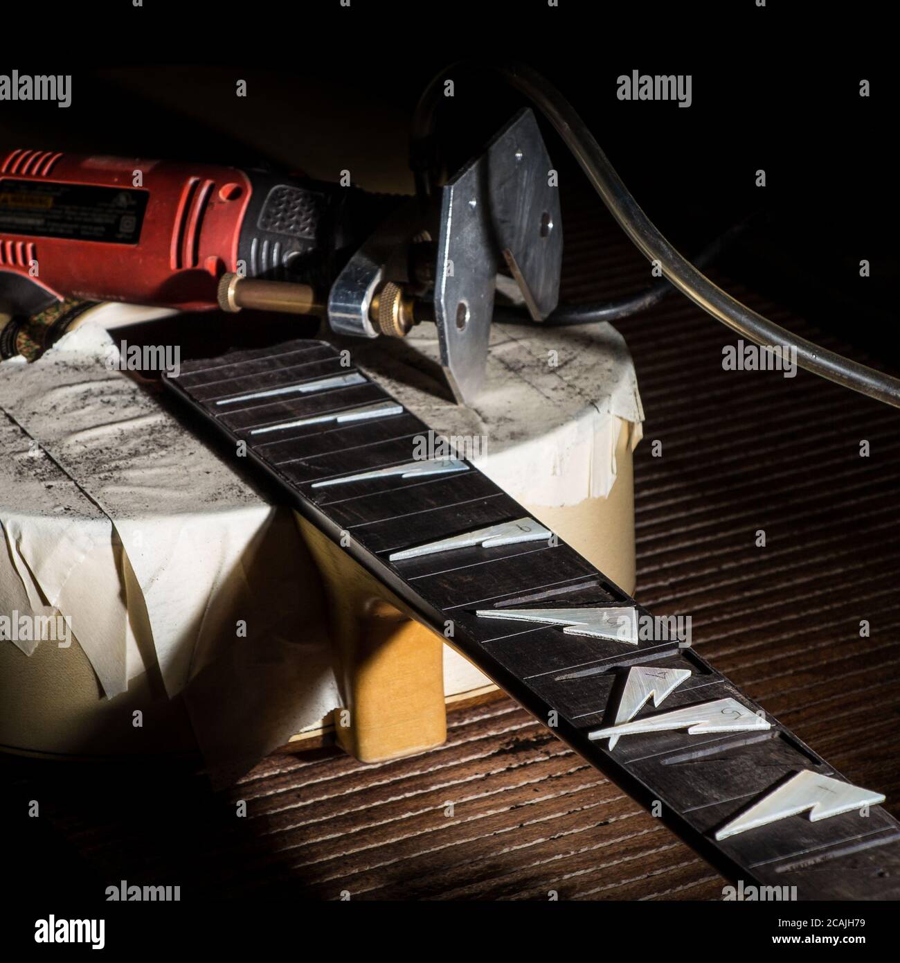 Classical guitar under construction in luthier workshop Stock Photo - Alamy