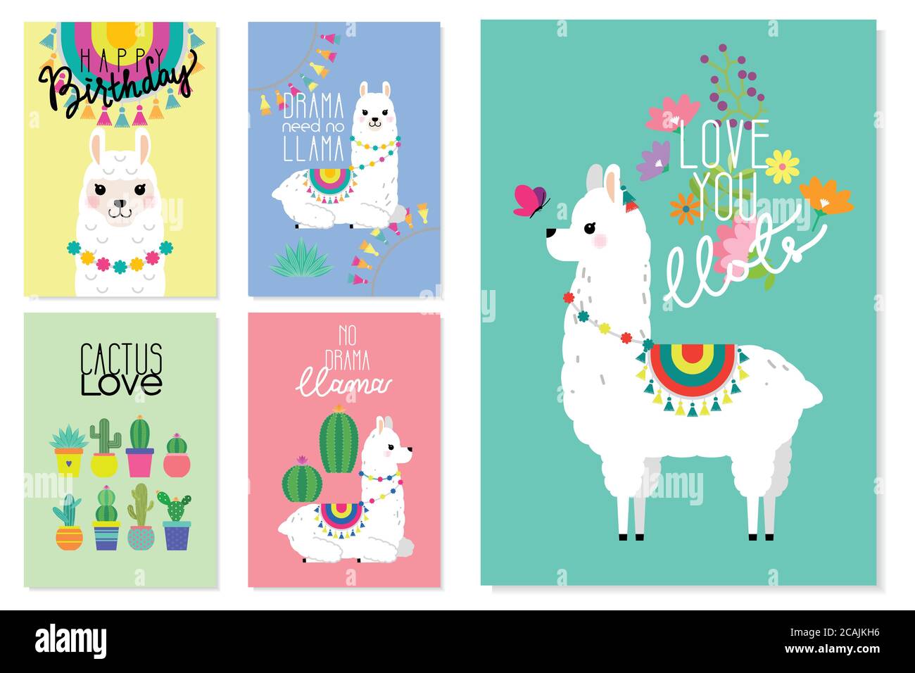 Cute llamas, alpacas and cactus illustrations for nursery design ...