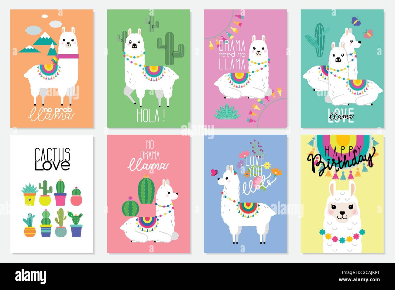 Cute llamas, alpacas and cactus illustrations for nursery design ...