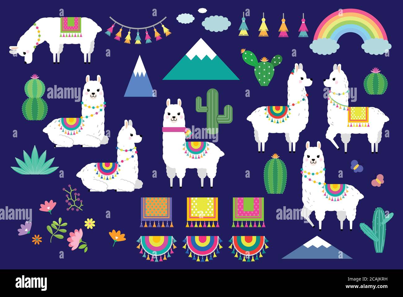 Cute llamas, alpacas and cactus illustrations for nursery design ...