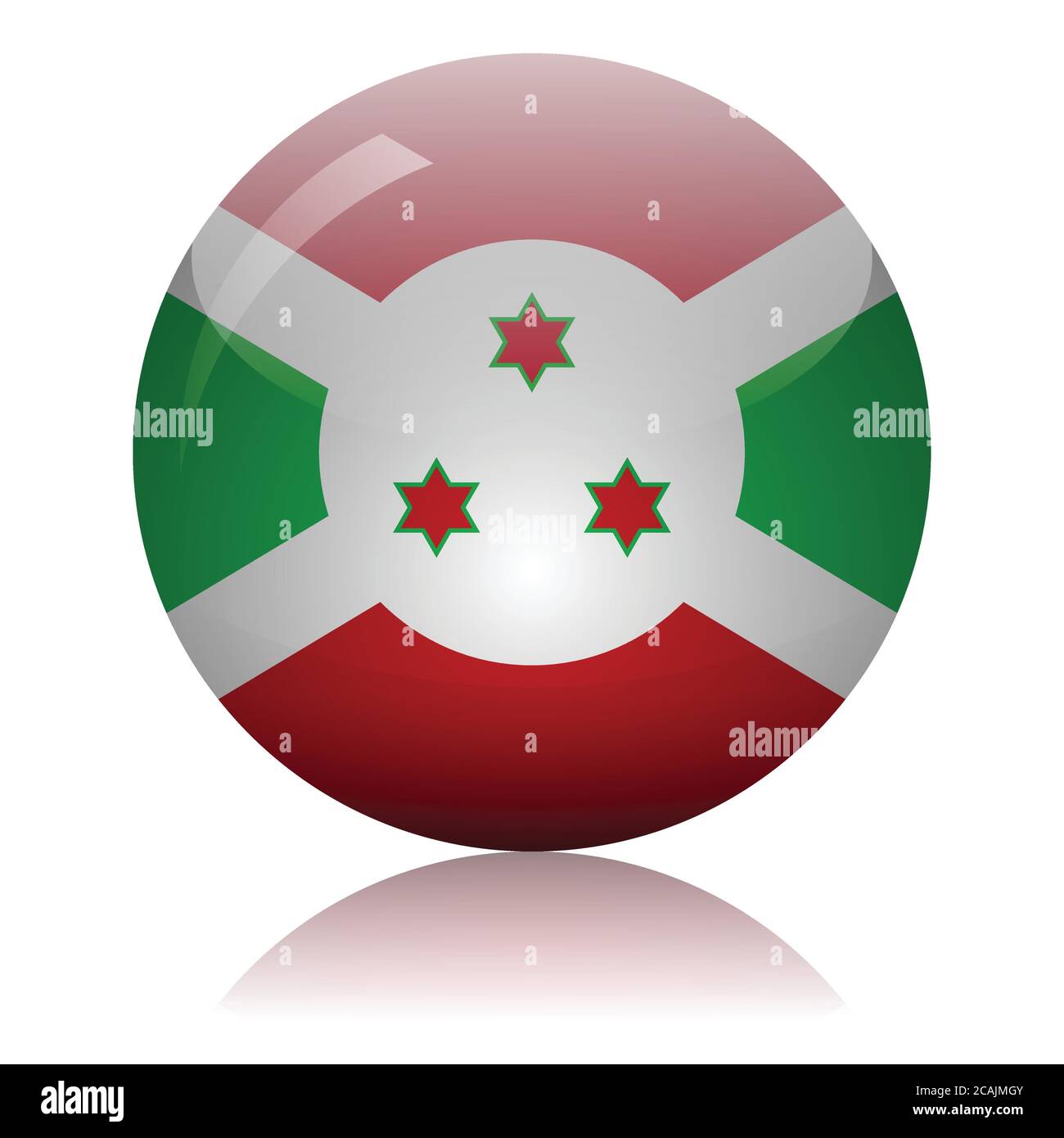 Burundi Flag Glass Ball On Light Mirror Surface Vector Illustration