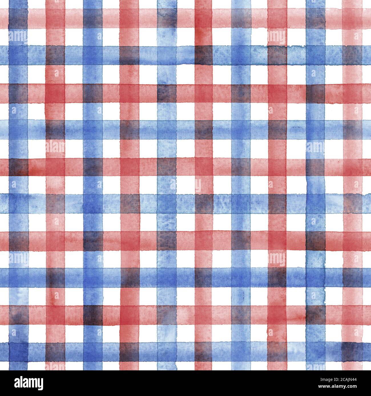 Watercolor stripe plaid seamless pattern. Blue and red stripes on white ...