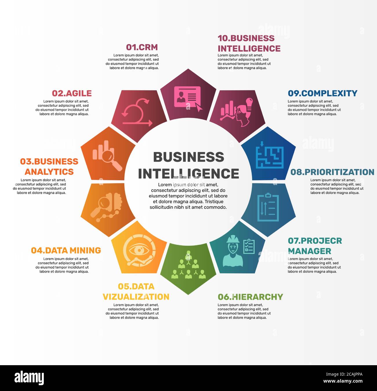 Infographic Business Intelligence template. Icons in different colors ...