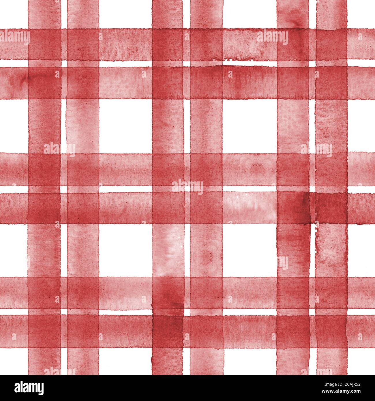 Watercolor stripe plaid seamless pattern. Red stripes on white ...
