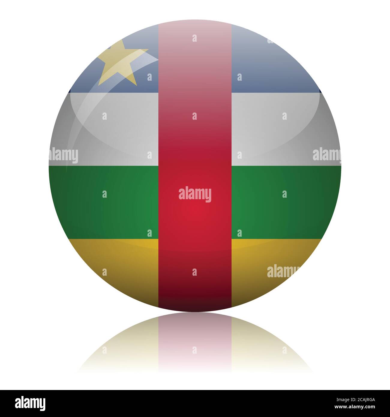 Central African Republic Flag Glass Ball On Light Mirror Surface Vector