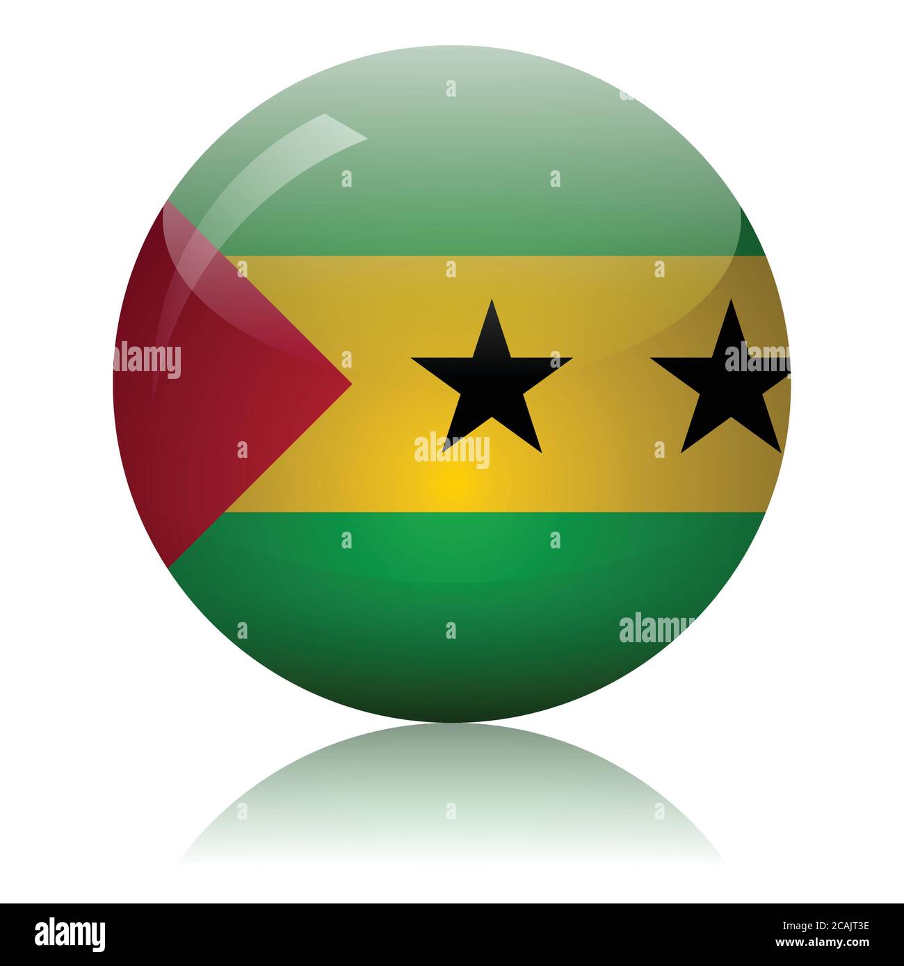 Sao Tome And Principe Flag Glass Ball On Light Mirror Surface Vector