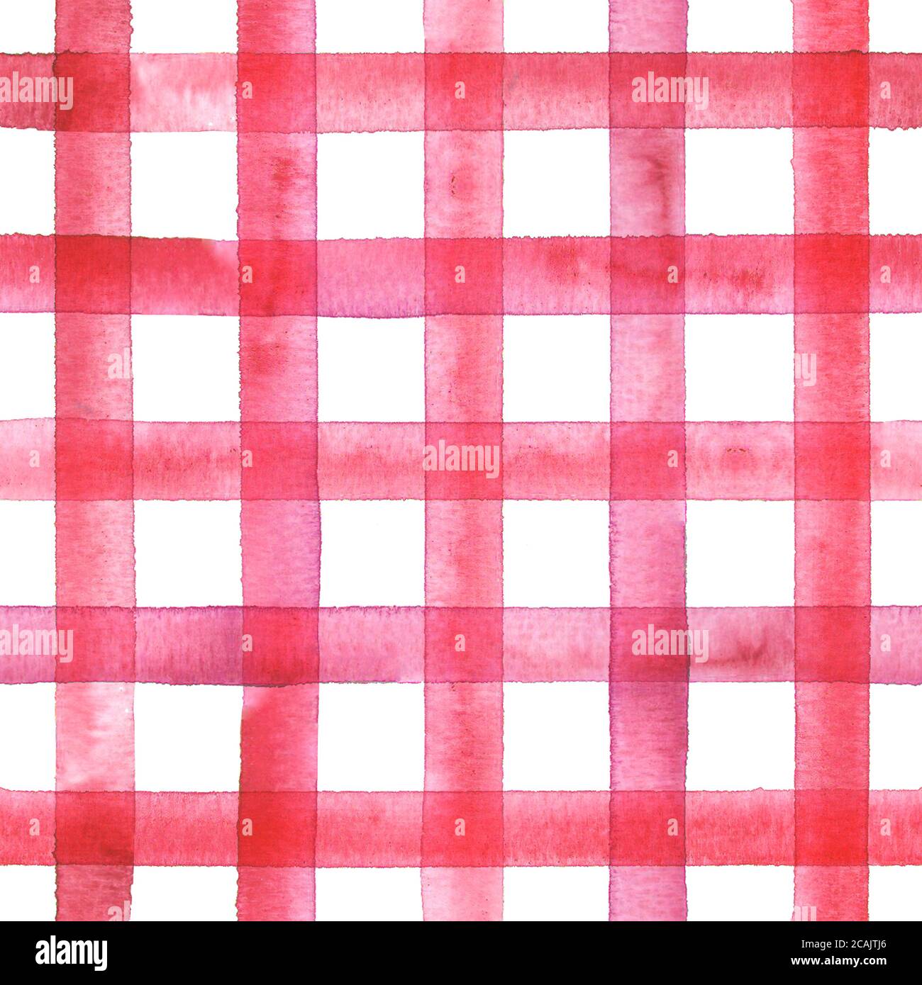 Watercolor stripe plaid seamless pattern. Red pink stripes on white ...