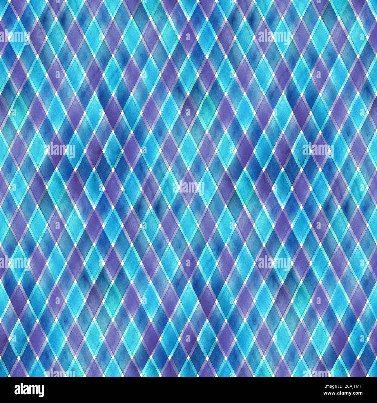 Watercolor stripe diagonal plaid seamless pattern. Blue and purple ...