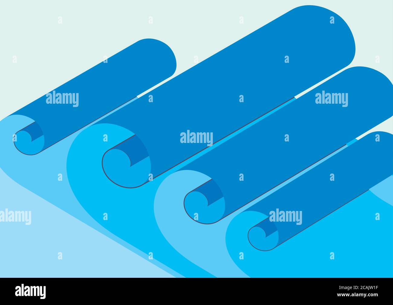 Rolls of wavy twisted paper. Large waves of paper rolls. Bright vector ...