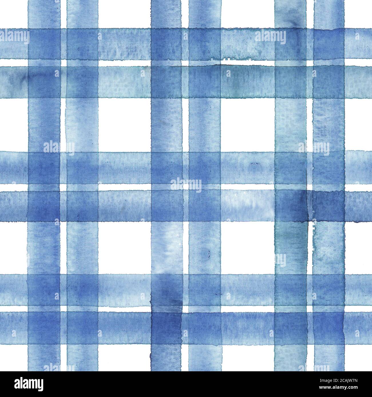 Watercolor stripe plaid seamless pattern. Blue stripes on white ...