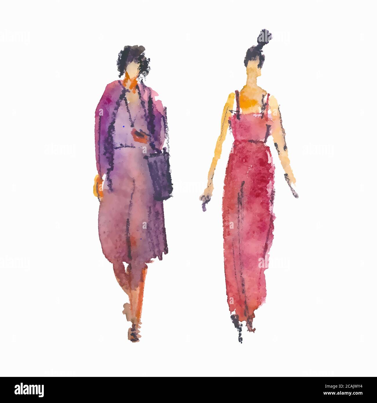 Vector illustration: stylized people. Watercolor sketches Two women ...