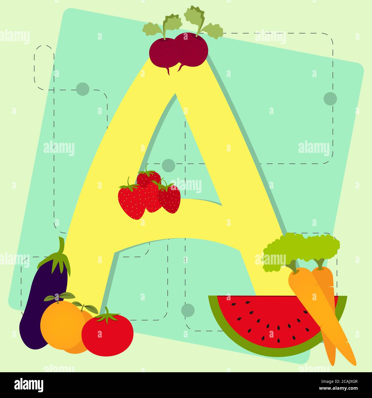 Letter "a" from stylized alphabet with fruits and vegetables - orange ...