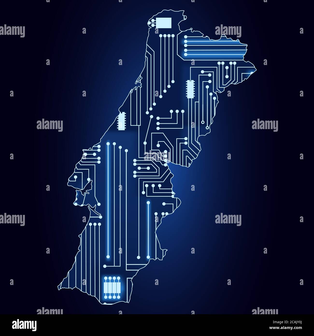 Contour map of Portugal with a technological electronics circuit Stock ...