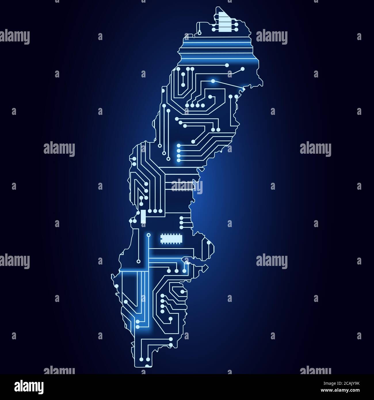 Contour map of Sweden with a technological electronics circuit Stock ...