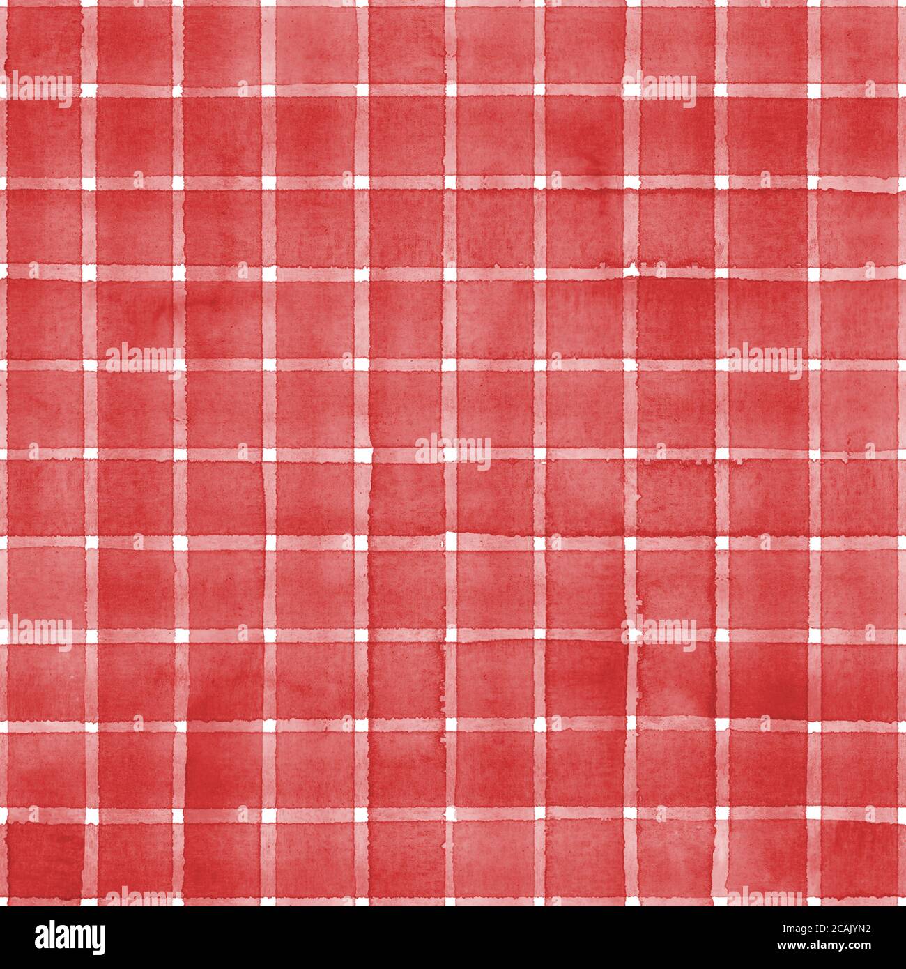 Watercolor stripe plaid seamless pattern. Colorful red and white ...