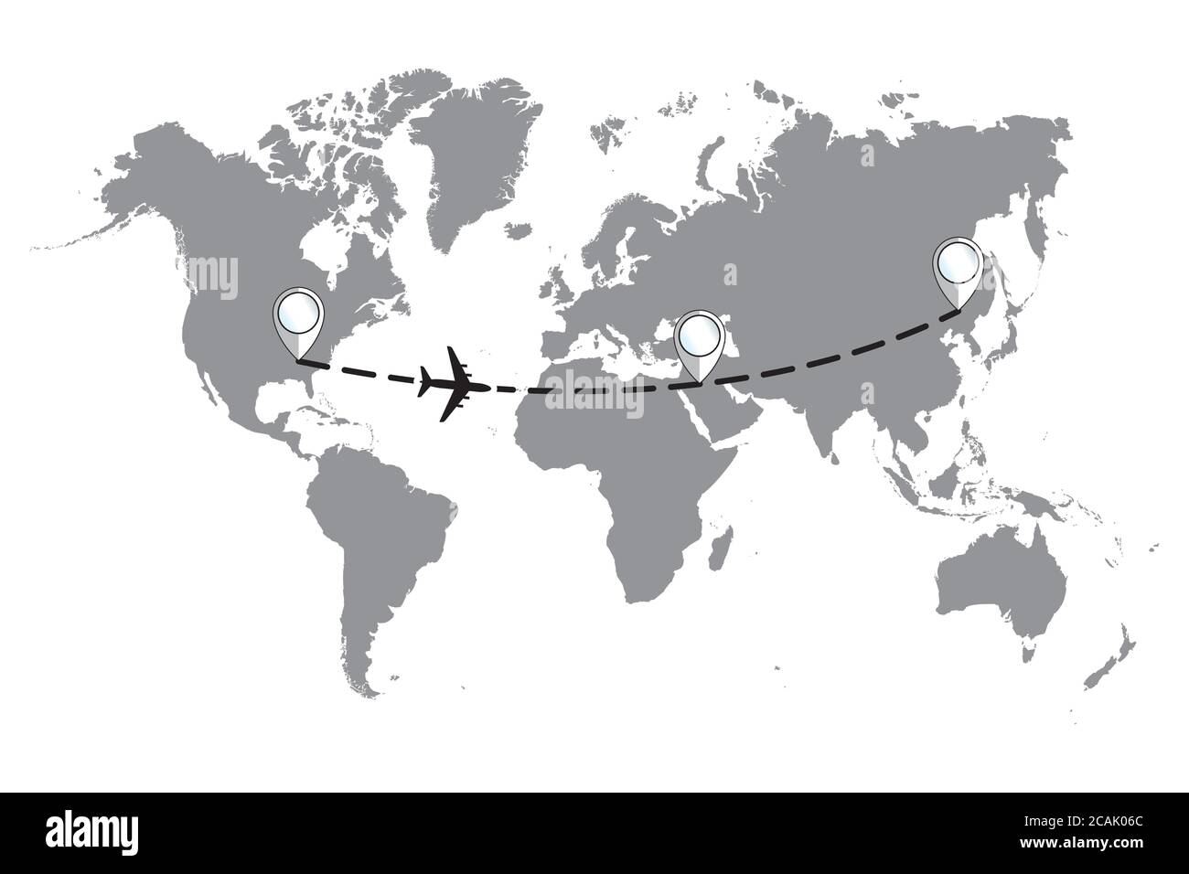 The plane and its track on the world map. Travel to World. Hand drawn ...