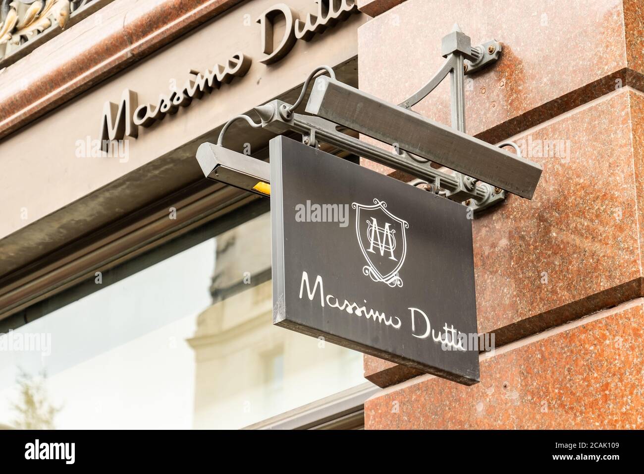 LONDON- Massimo Dutti exterior sign and logo on Regent Street store. A ...