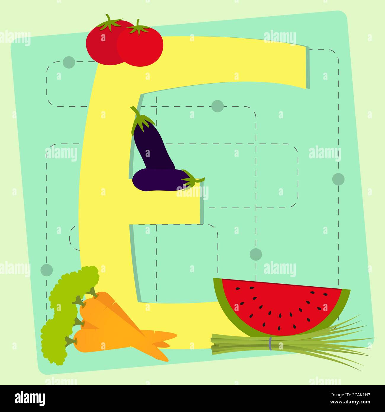 Letter "e" from stylized alphabet with fruits and vegetables - tomato ...
