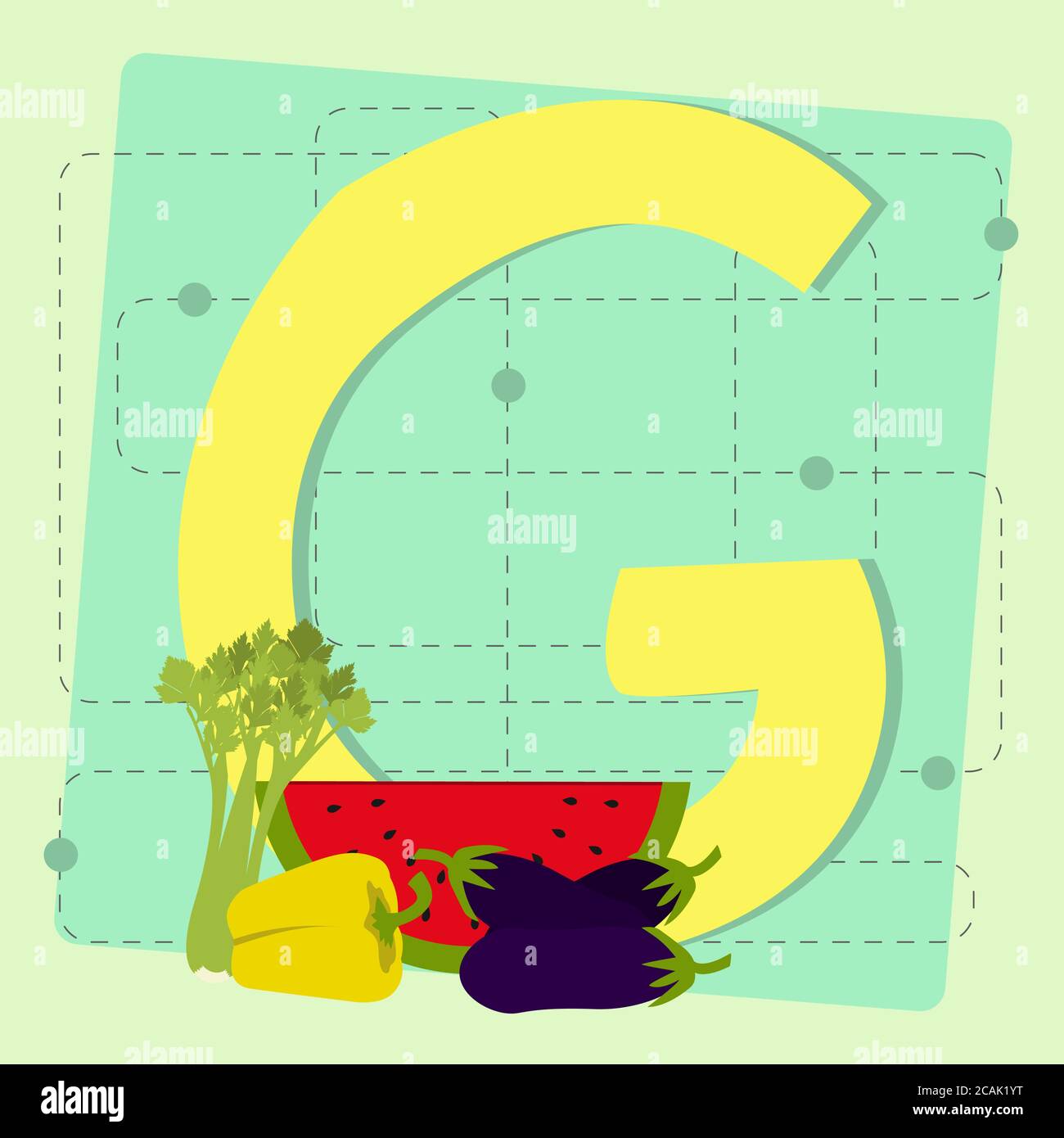 Letter "g" from stylized alphabet with fruits and vegetables ...