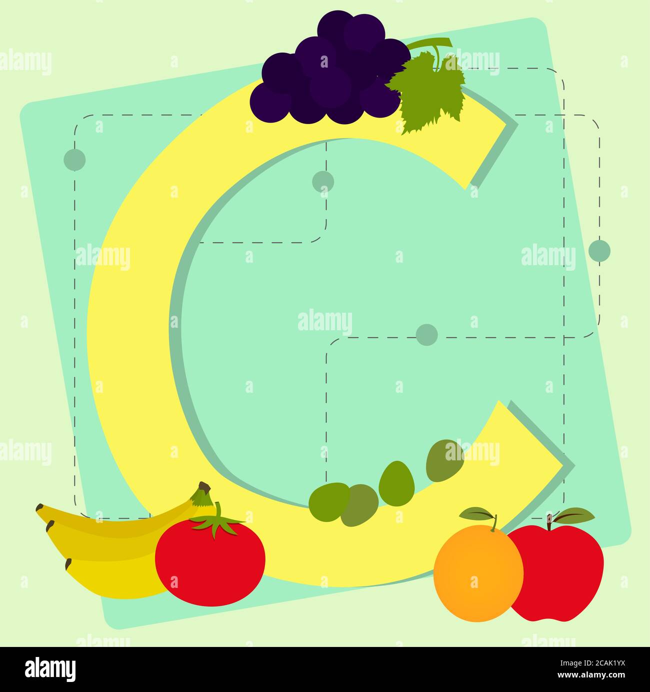 Letter "c" from stylized alphabet with fruits and vegetables - grape ...