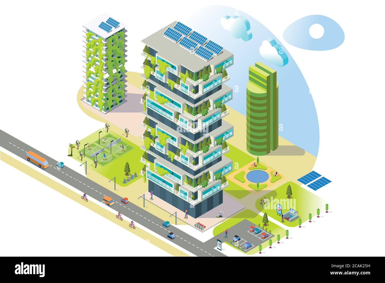 Modern sustainable building in isometric perspective Stock Vector Image ...