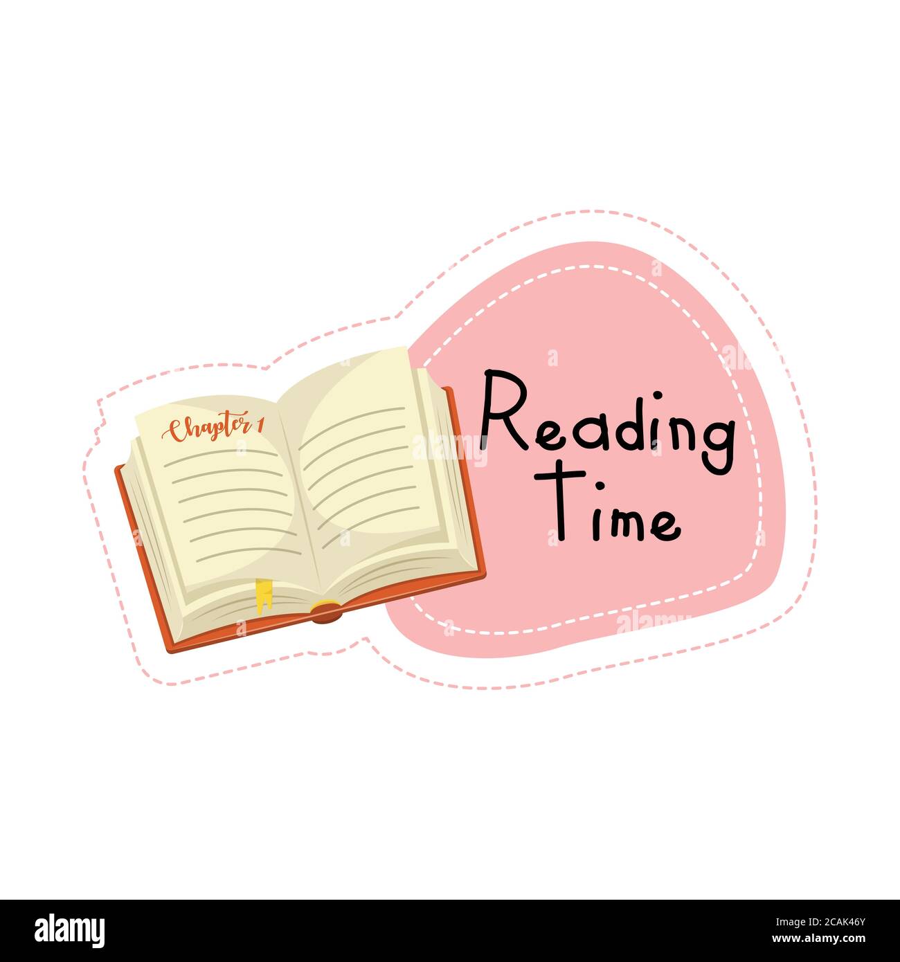 Back to School cartoon book reading time sticker, vector illustration ...