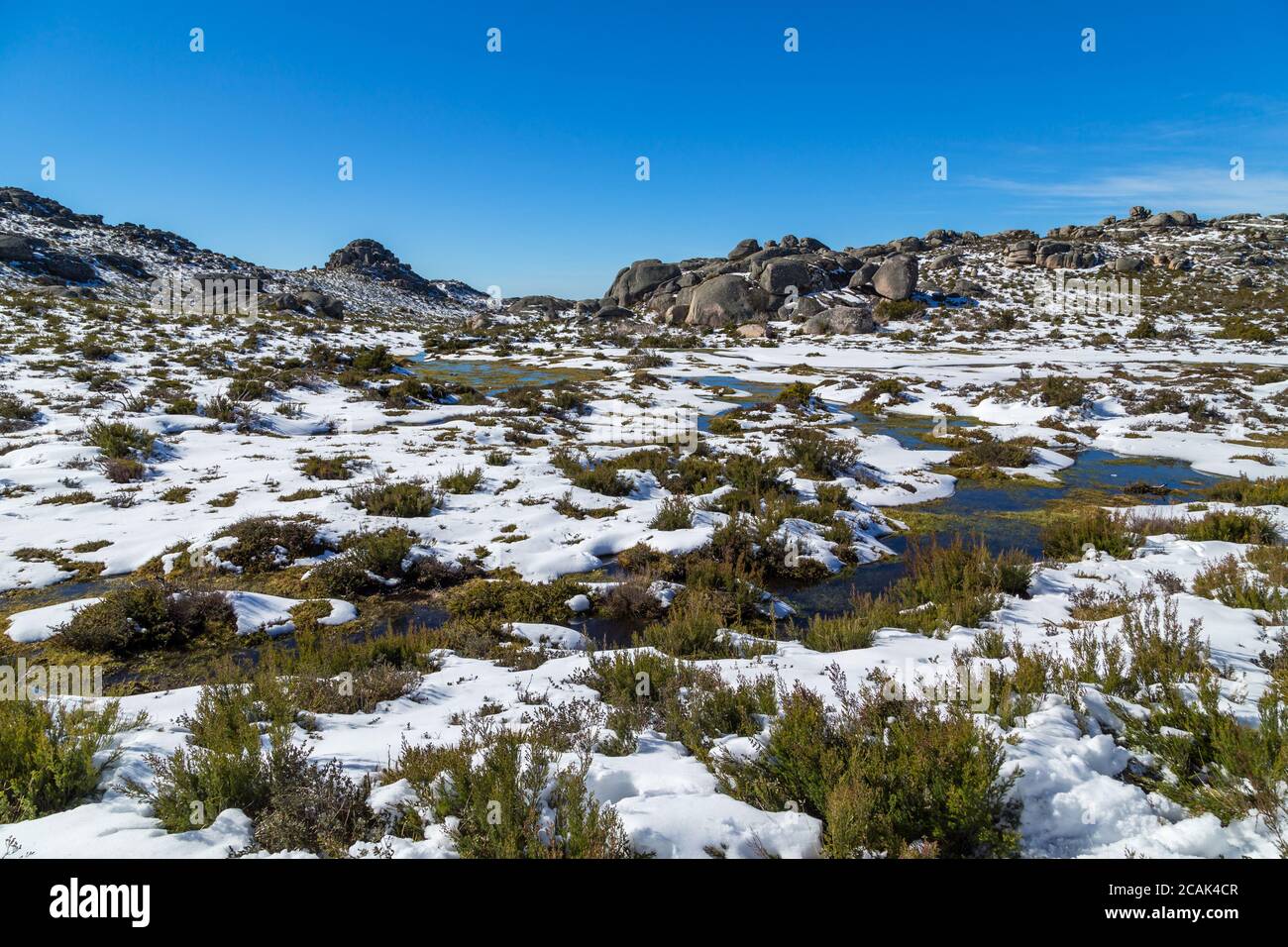 Winter landscape with snow in mountains of Serra do Xures natural park ...