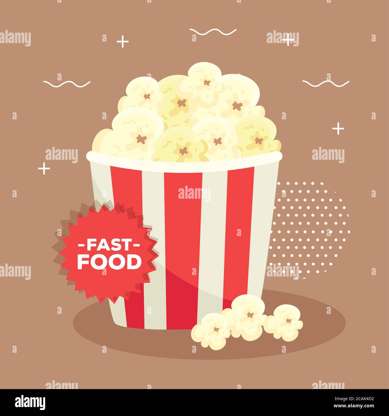 fast food poster, with popcorn in red and white stripes package Stock ...