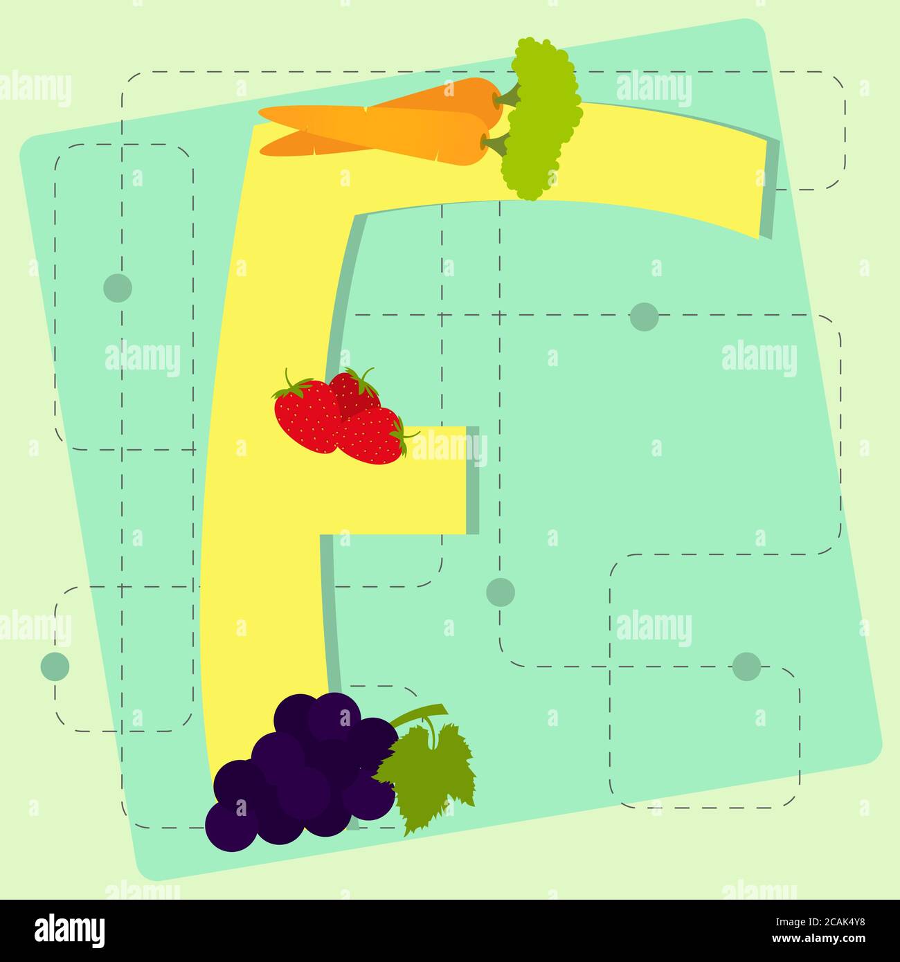 Letter "f" from stylized alphabet with fruits and vegetables: carrots ...