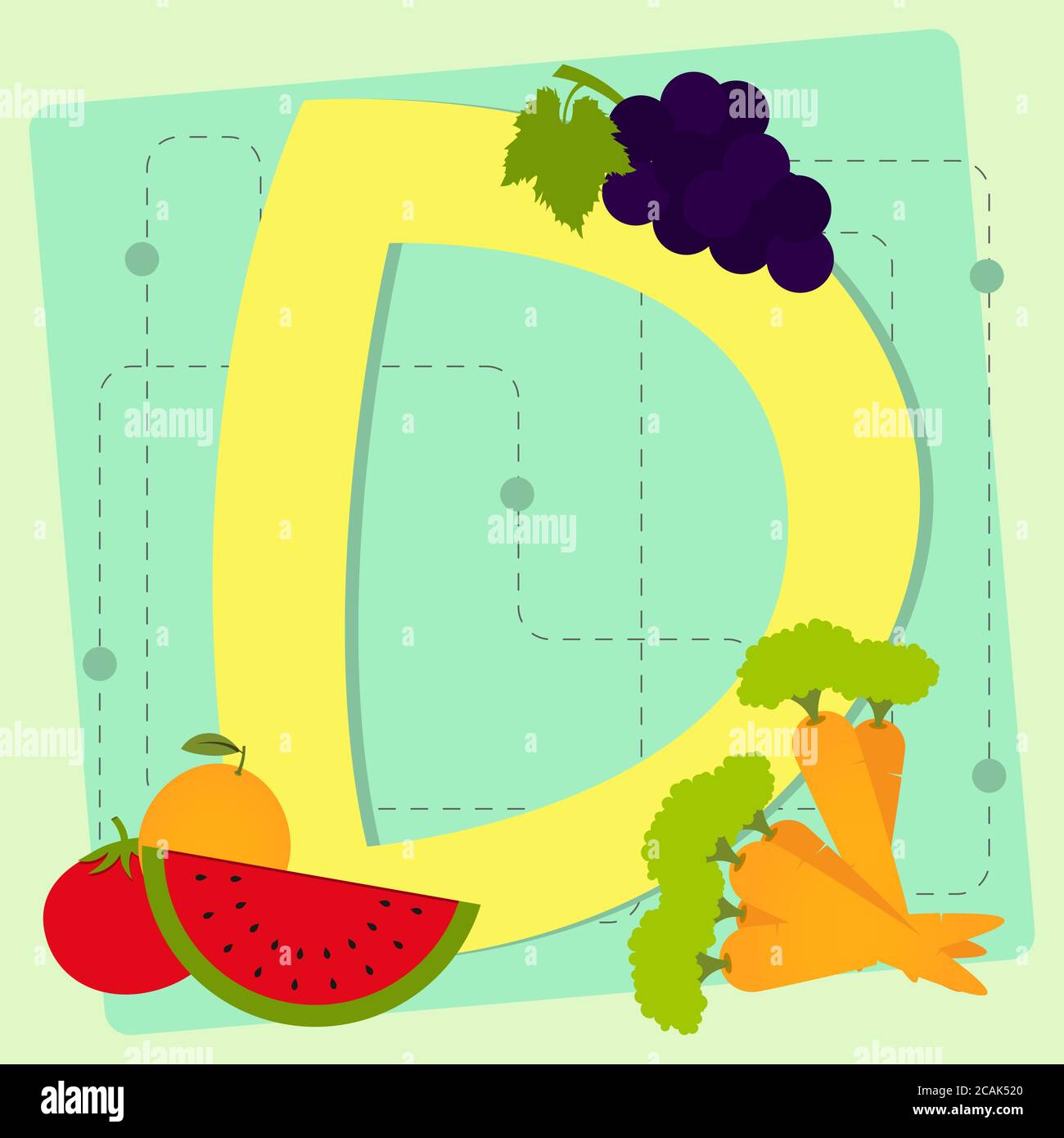 Letter "d" from stylized alphabet with fruits and vegetables - grape ...