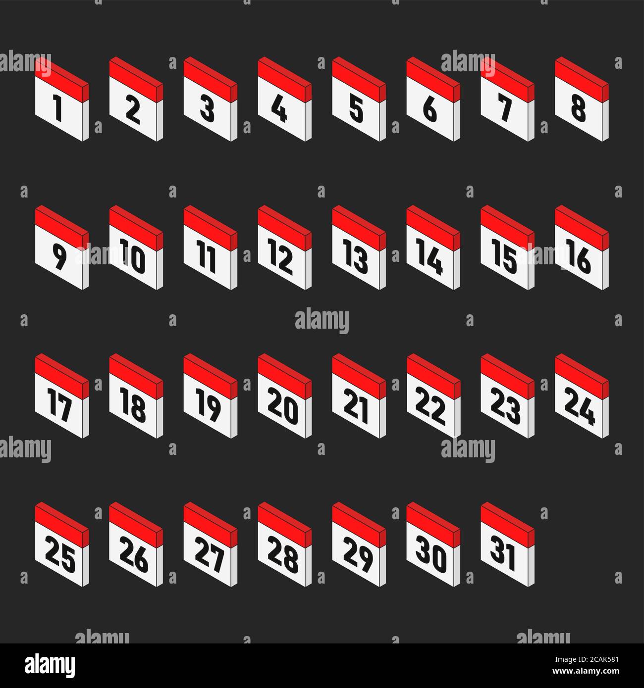 Isometric calendar days icons from 1 to 31. Deadline day in 3d style ...