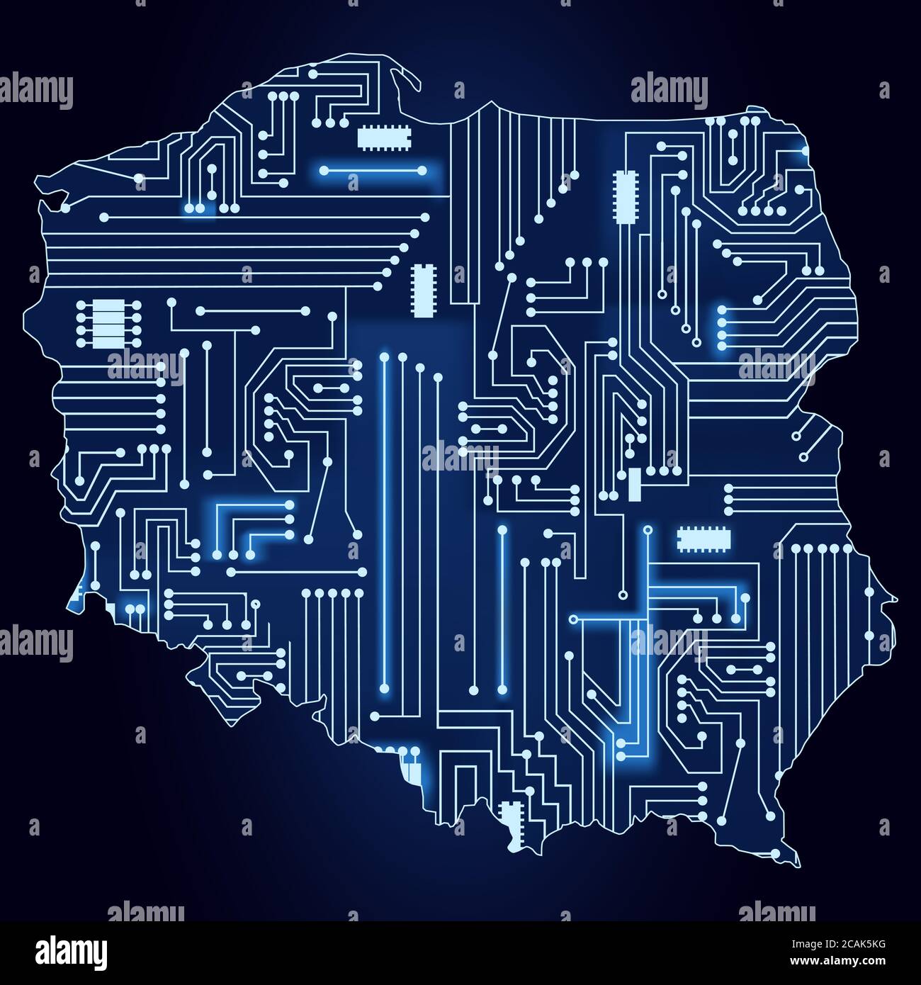 Contour map of Poland with a technological electronics circuit Stock ...