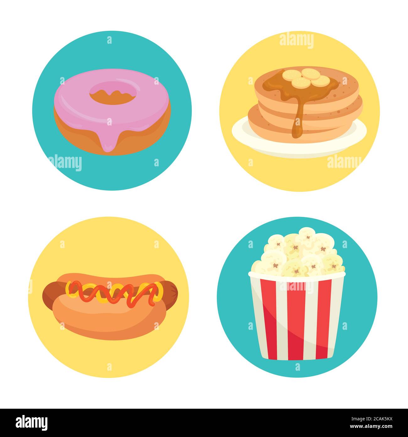 delicious fast food in circle frames on white background Stock Vector ...