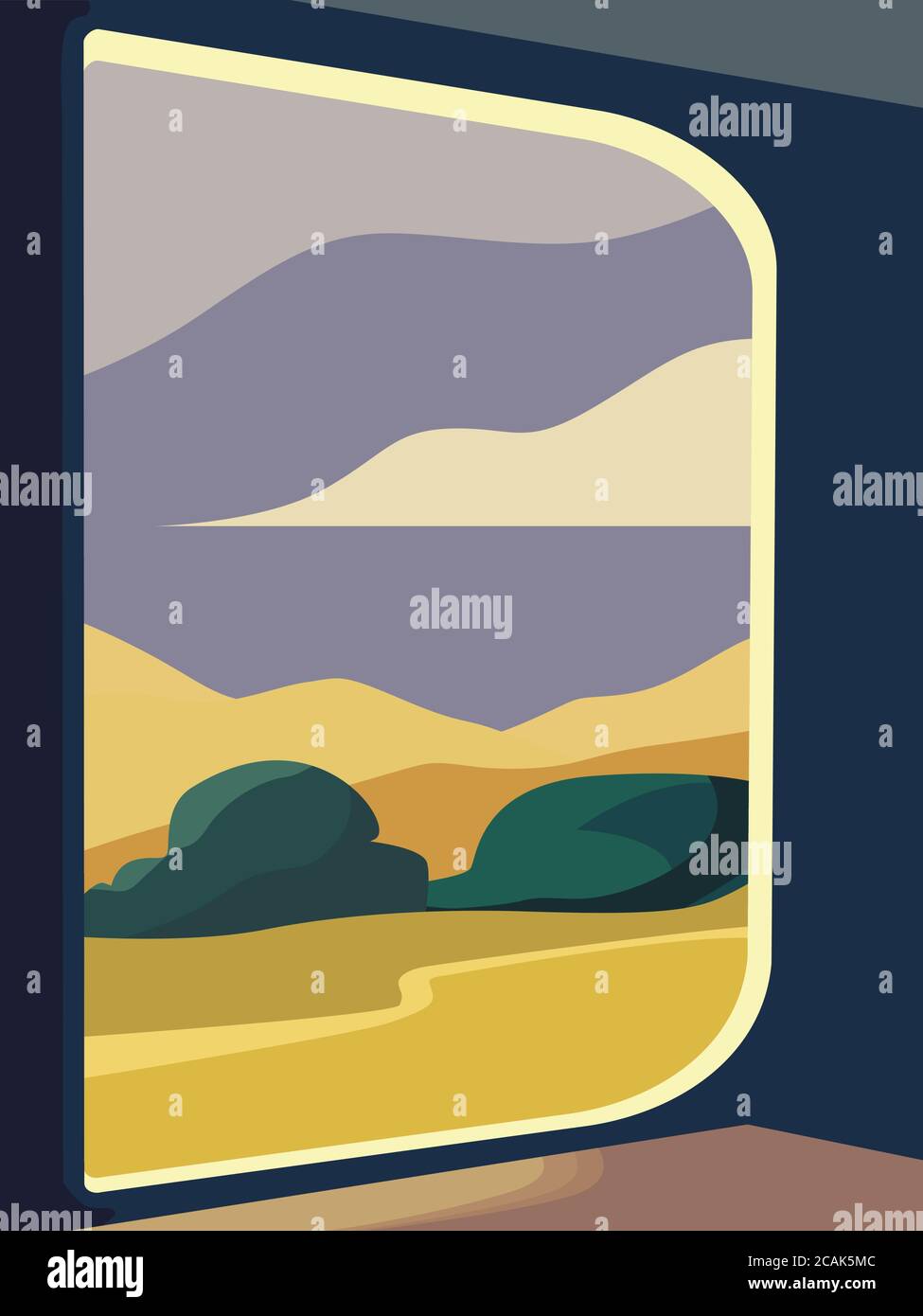 vector illustration of a landscape from a train window Stock Vector ...