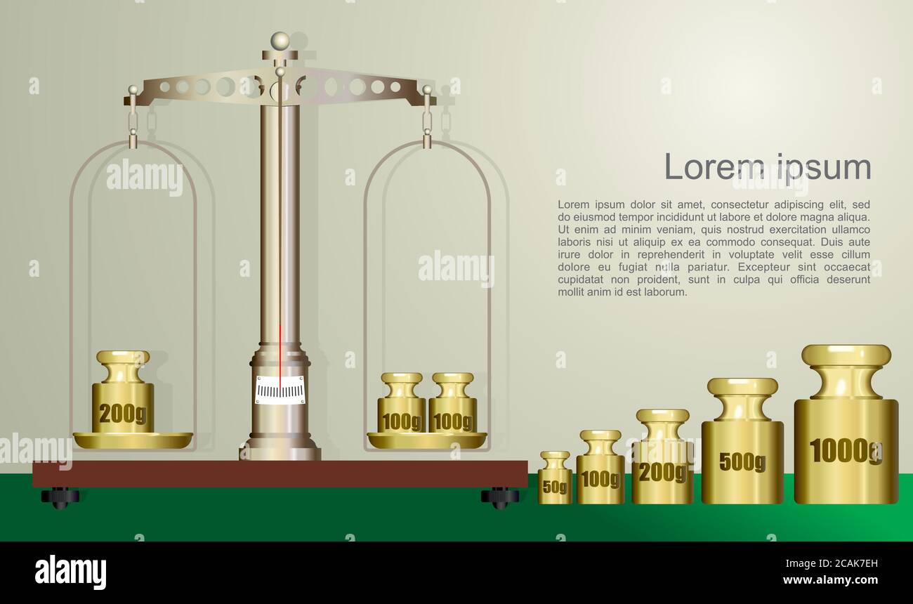 Set of balance scales, with weights. Pharmacy. Scales for chemical and ...