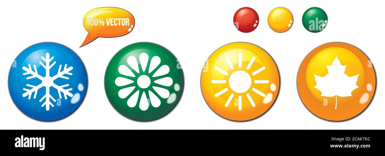 Set of icons for winter, spring, summer, and autumn. All seasons of the ...