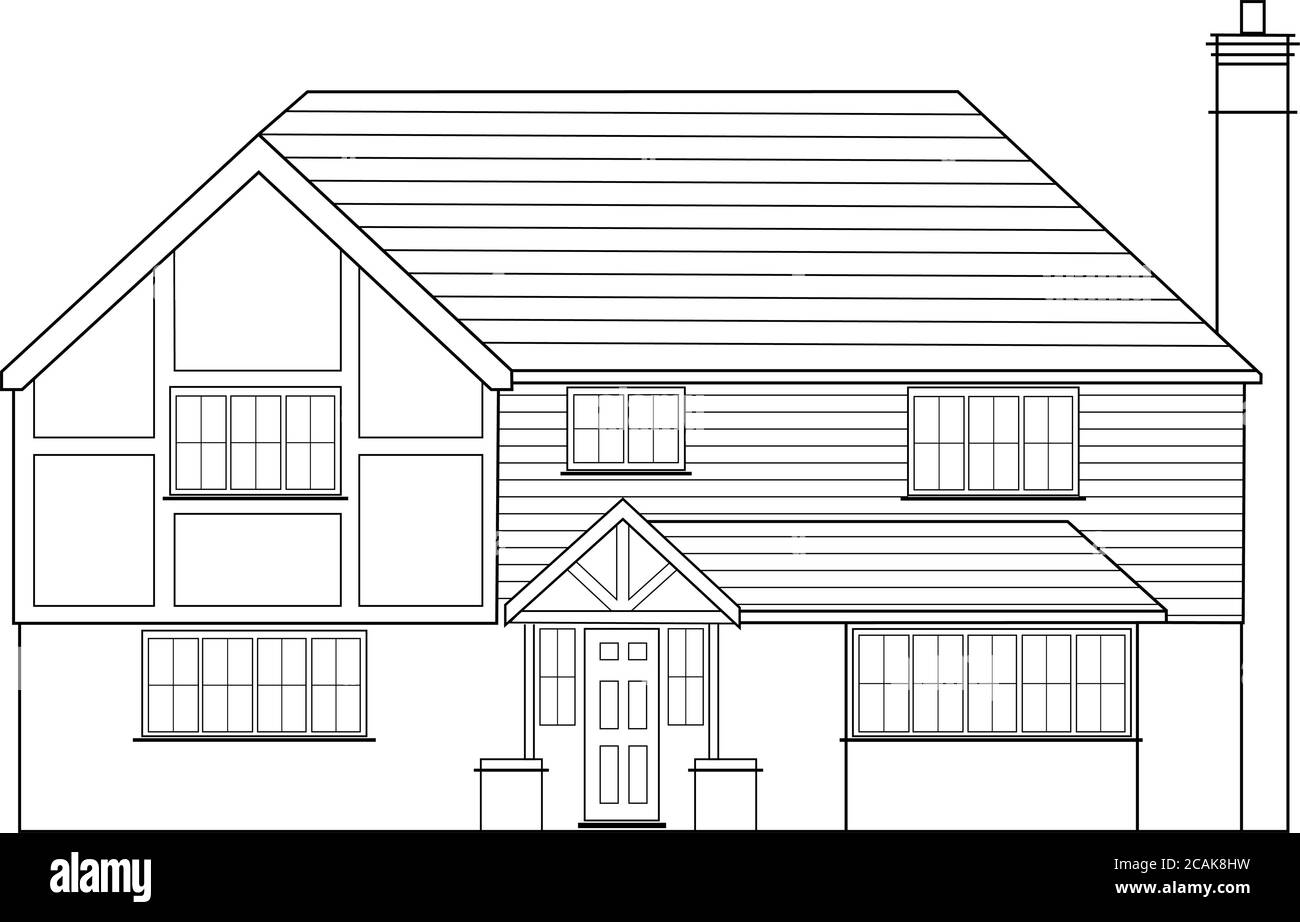 Vector line art drawing of a modern detached house, suitable for use as ...