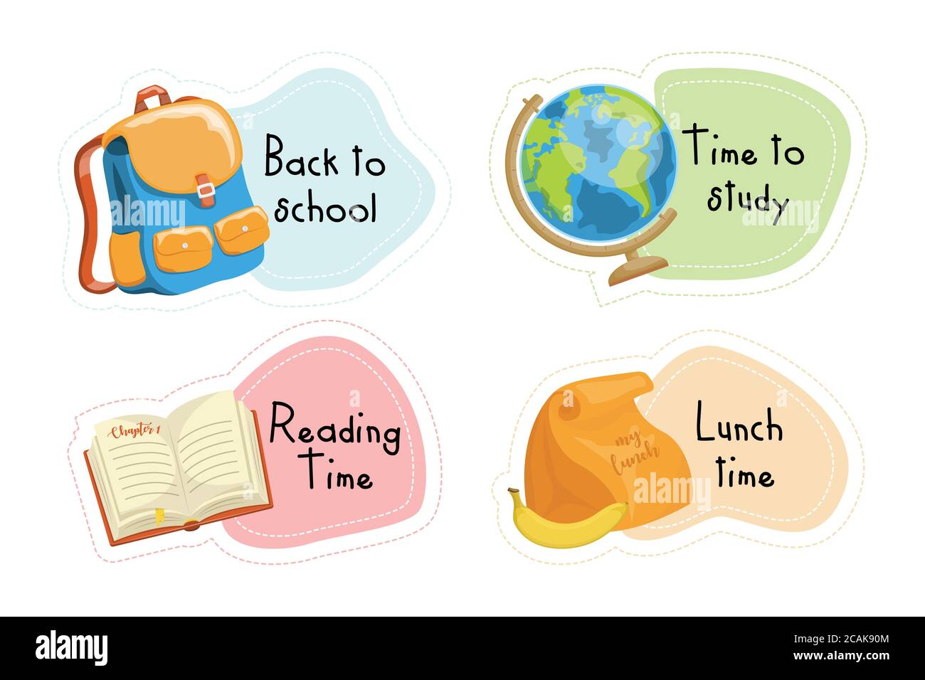 Back to School cartoon stickers set, vector illustration Stock Vector ...