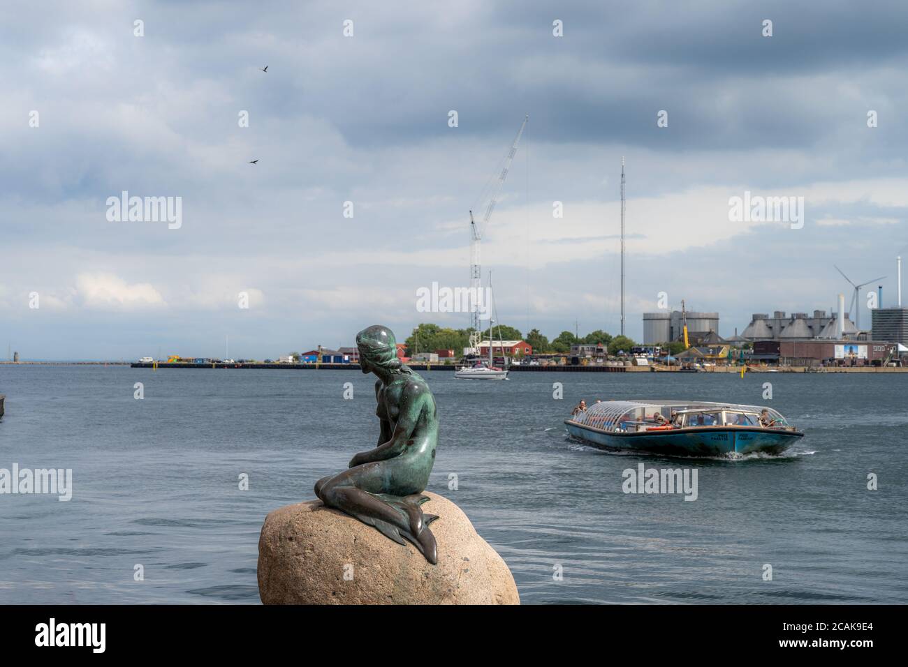 Copenhagen, Denmark - August 2, 2020: The famous little mermaid statue ...