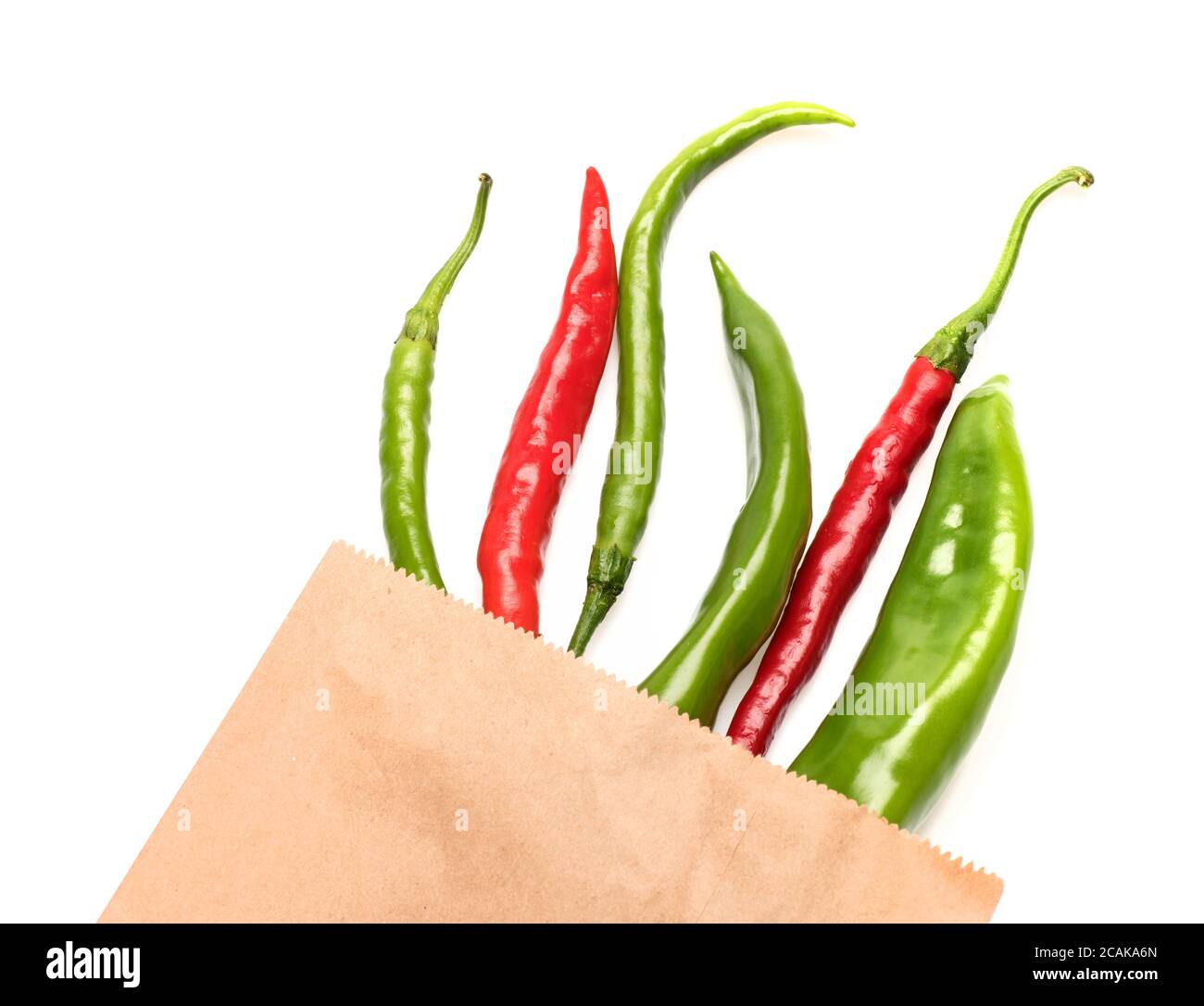 Set of chili peppers in shopping bag. Eco bag full of green and red hot ...