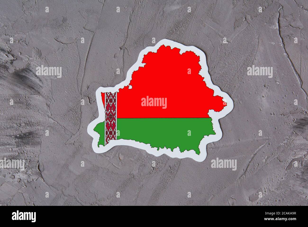 Country border outline map of Belarus. Shape and national flag of the ...