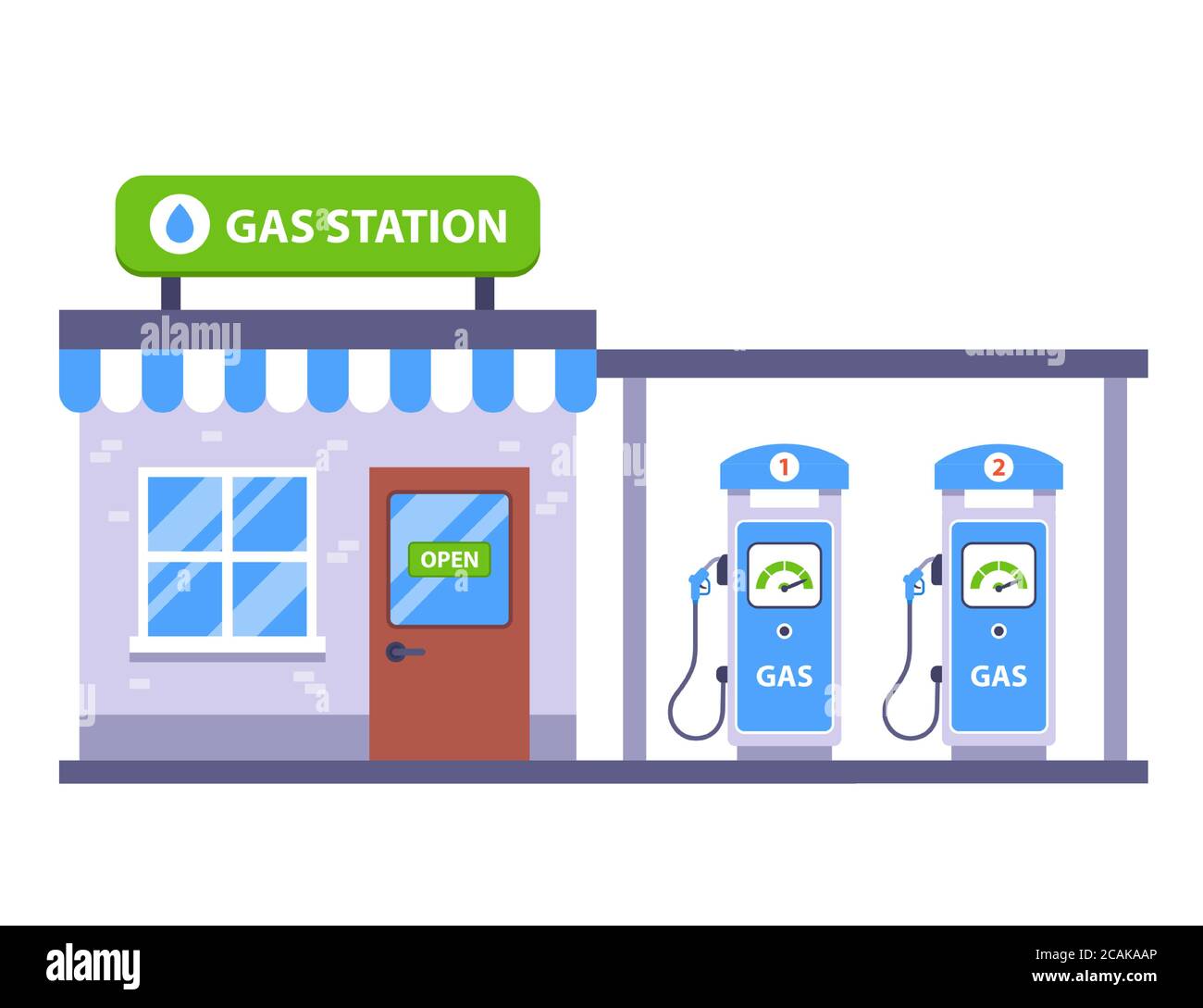 car gas station by the road. roadside cafe. flat vector illustration isolated on white ...